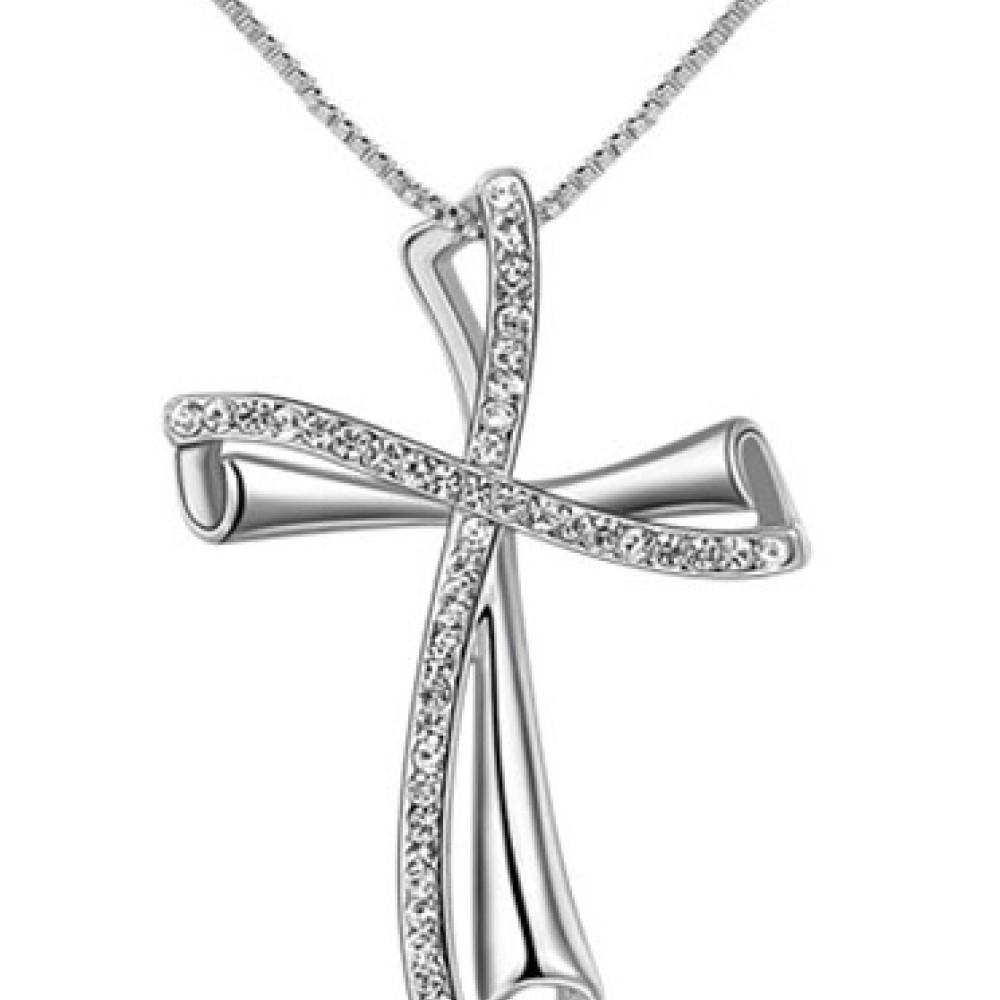 Womens White Gold Czech Stone Cross